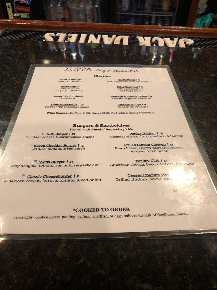Menu at Zuppa - Unique Italian Pub, Wolcott