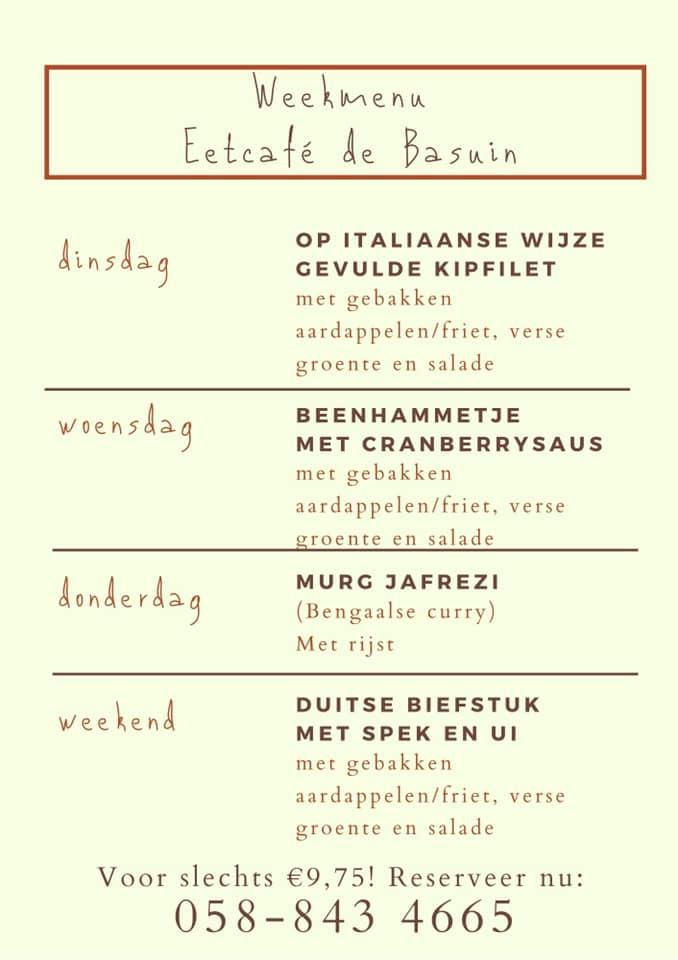 Menu at de Basuin, Leeuwarden