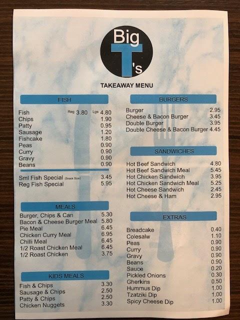 Menu at Big T's Restaurant & Takeaway, Hull