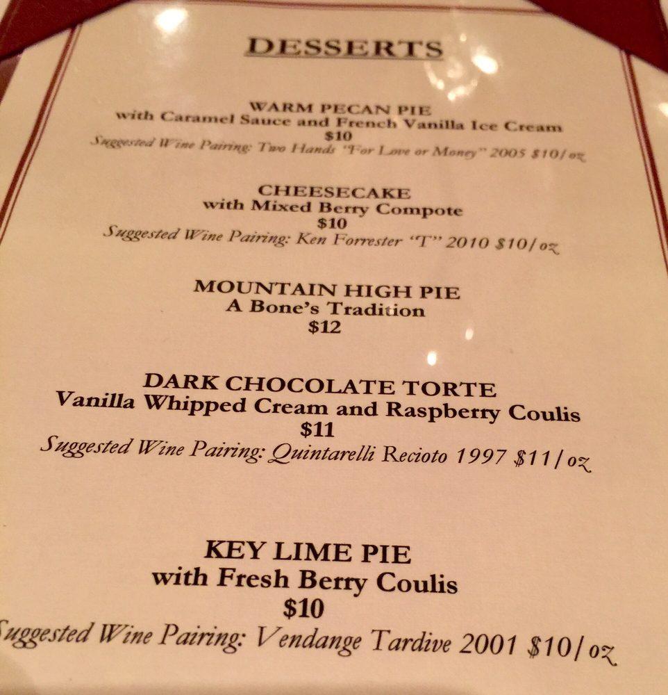 Menu at Bones Restaurant, Atlanta