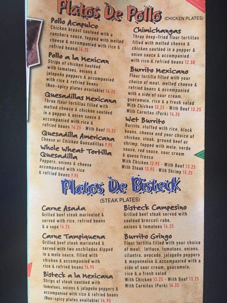 Menu at El Tipico restaurant, Somers Point