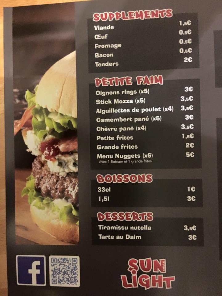 Menu at Le Sun Light fast food, La Ciotat, Résidence Aurore