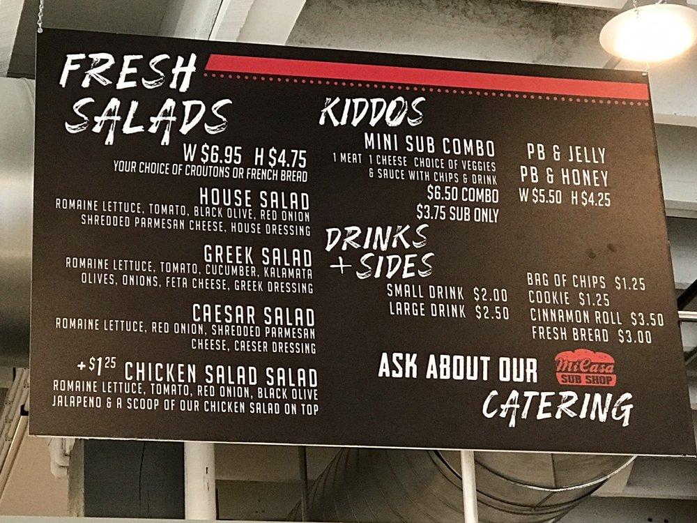 Menu at Micasa Sub Shop restaurant, Red Bud
