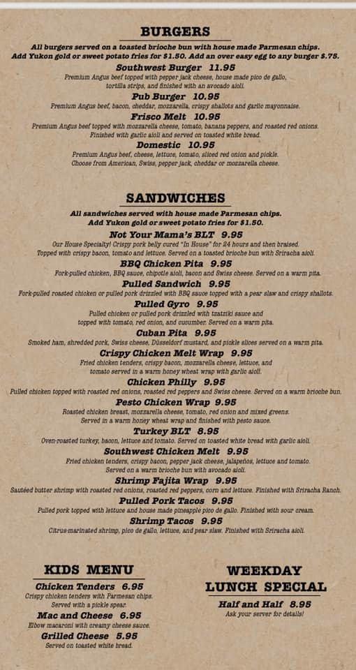 Menu at Pub 64, Sycamore