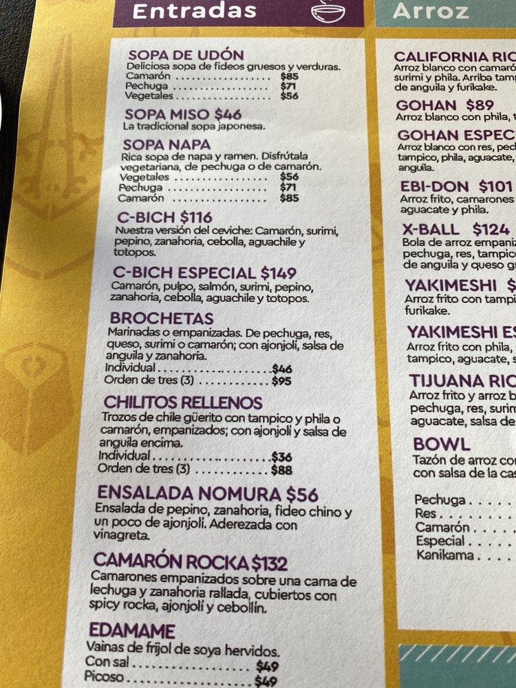 Carta del restaurante Sushimi Plus, Tijuana, Blvd. Agua Caliente 11999