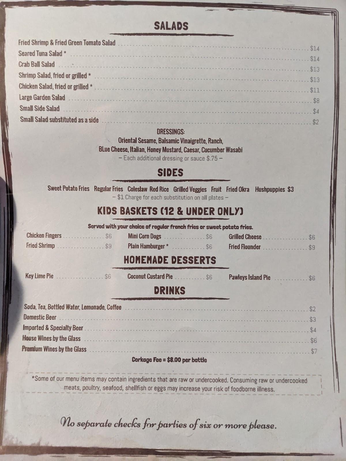 Menu at T W Graham & Co restaurant, McClellanville