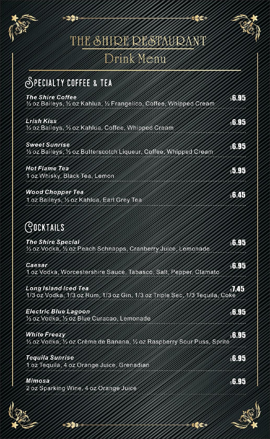 Menu at The Shire pub & bar, Simcoe