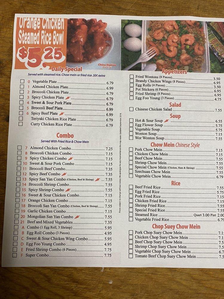 Menu at China Station Food To Go restaurant, Fresno