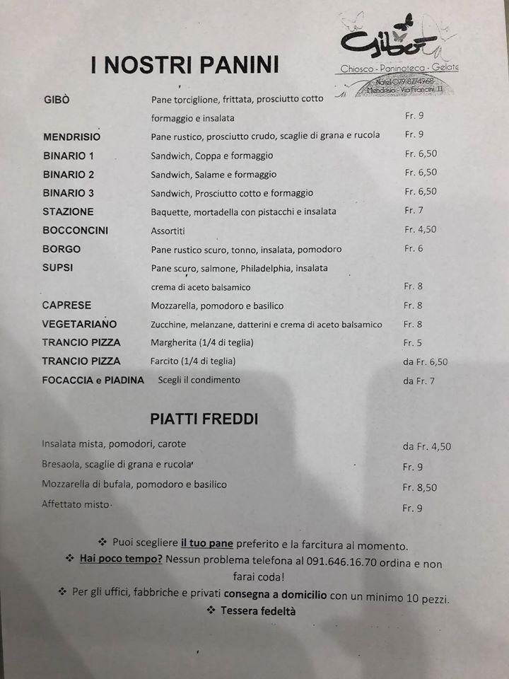 Menu at Chiosco Gibó, Mendrisio