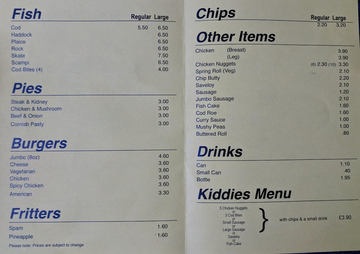 Menu at Cowley Fish Bar, Uxbridge, 28 High St