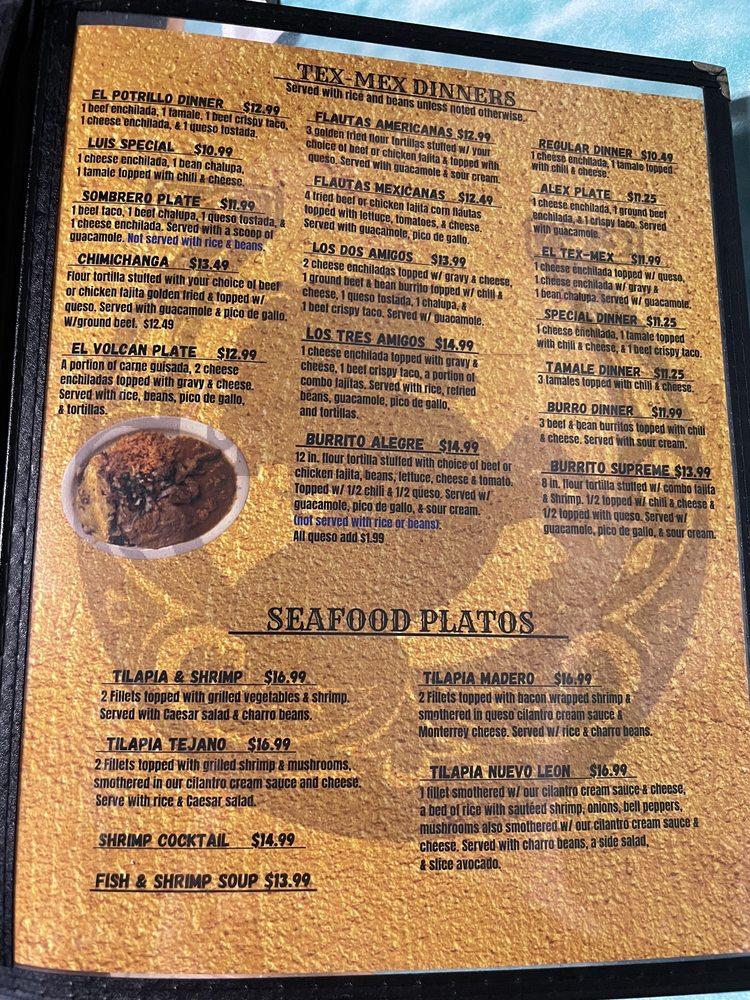 Menu at El Potrillo restaurant, Brazoria
