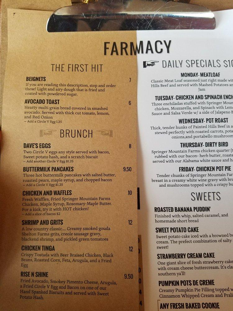 Menu at Farmacy restaurant, Knoxville, 5018 Kingston Pike