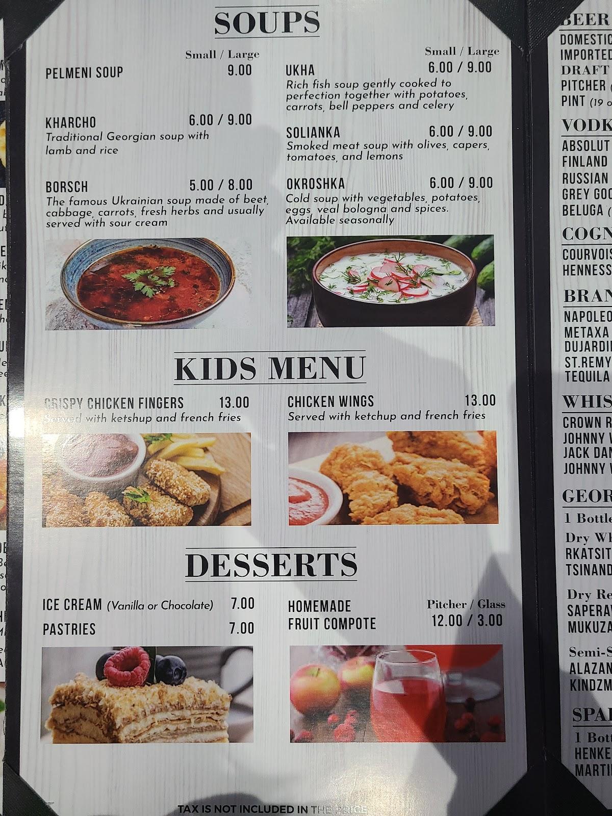 Menu at Genatsvale restaurant, Toronto