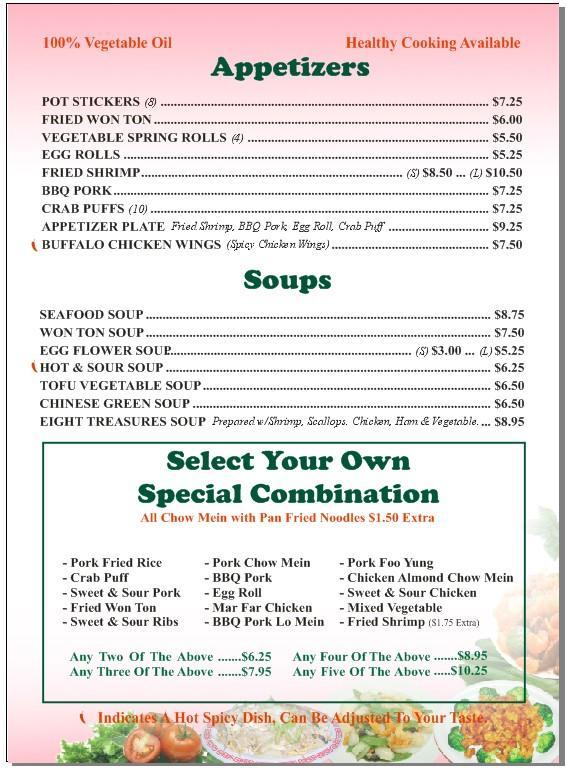 Menu at Lin's Restaurant, Tillamook