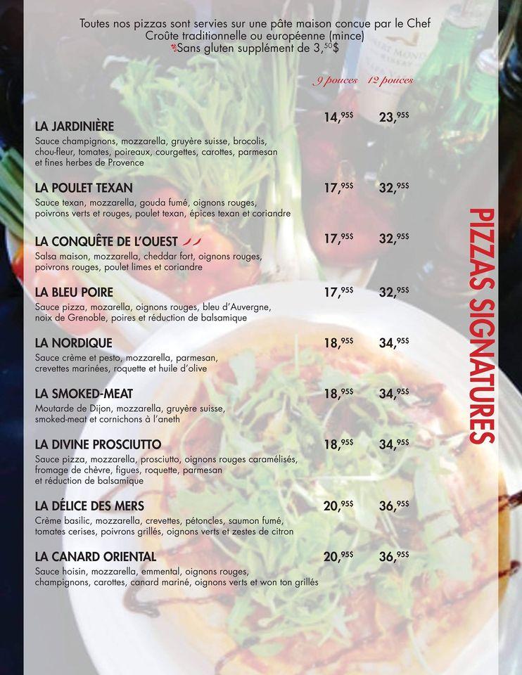 Menu at Pizza des Chefs pizzeria, Québec City
