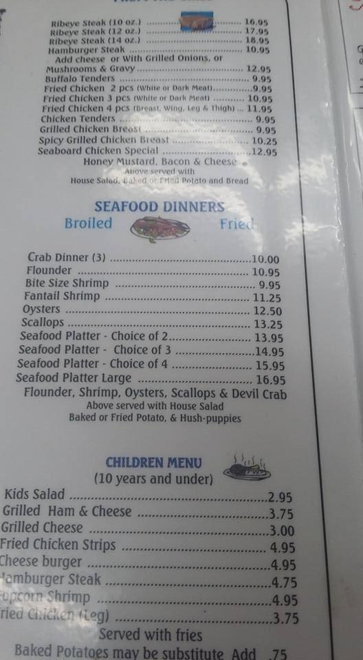 Menu at Seaboard Restaurant, Andrews