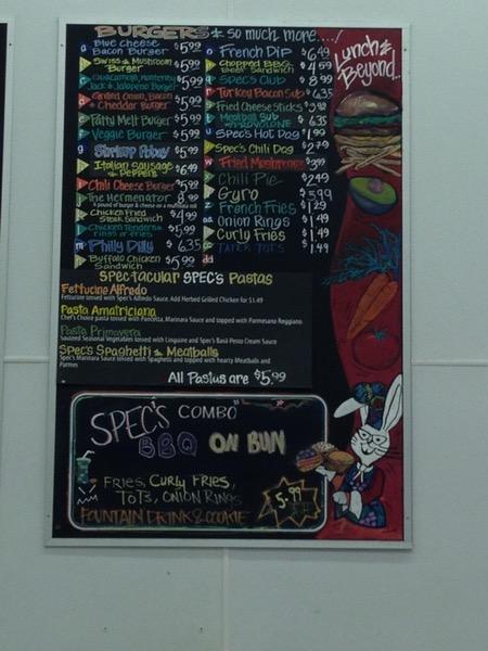 Menu at Spec's Deli, Austin