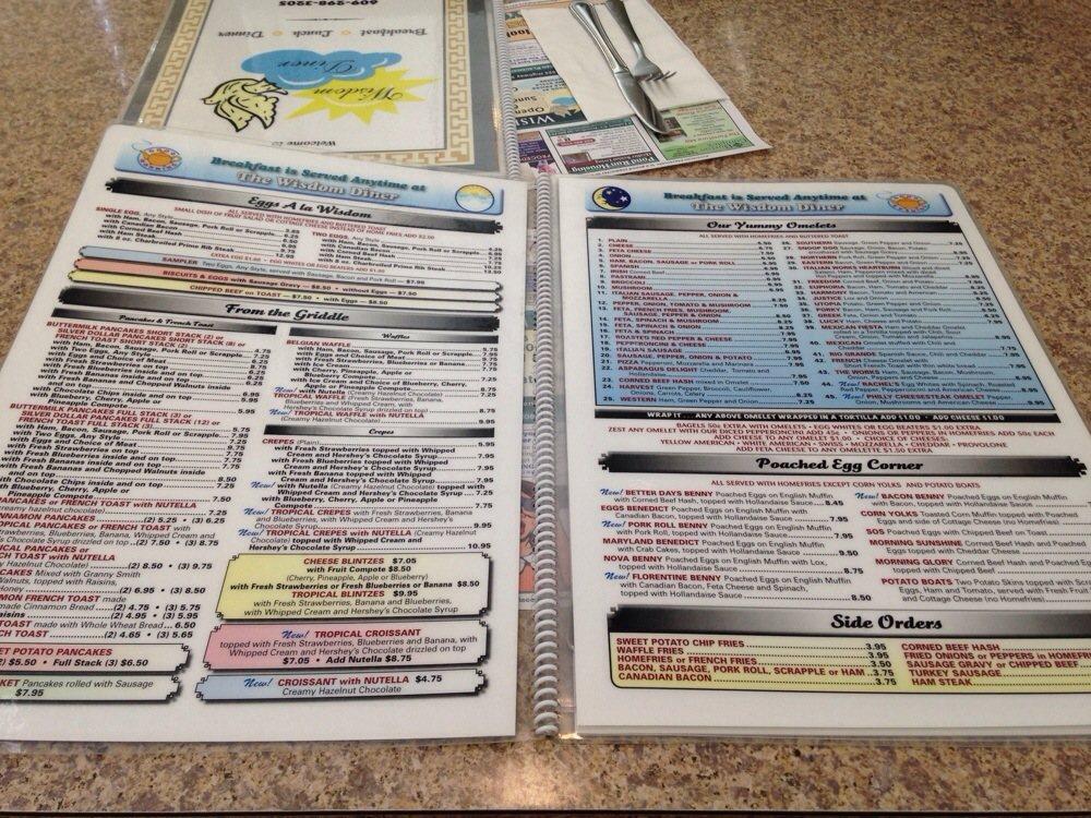 Menu at Wisdom Diner restaurant, Bordentown