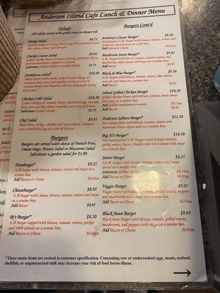 Menu at Anderson Island Café cafe, Anderson Island