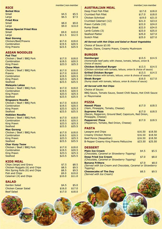 Menu at Rojak-Rojak Sim's Bistro at Dungog RSL restaurant, Dungog