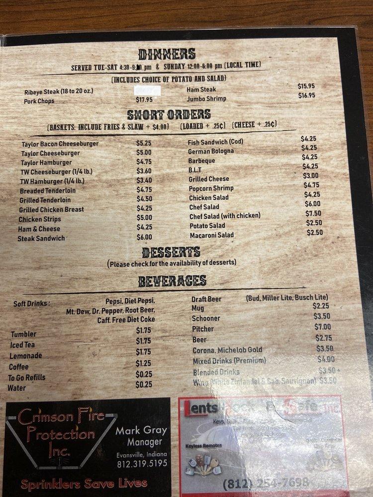 Menu at Taylor's 2 Steakhouse, Oakland City