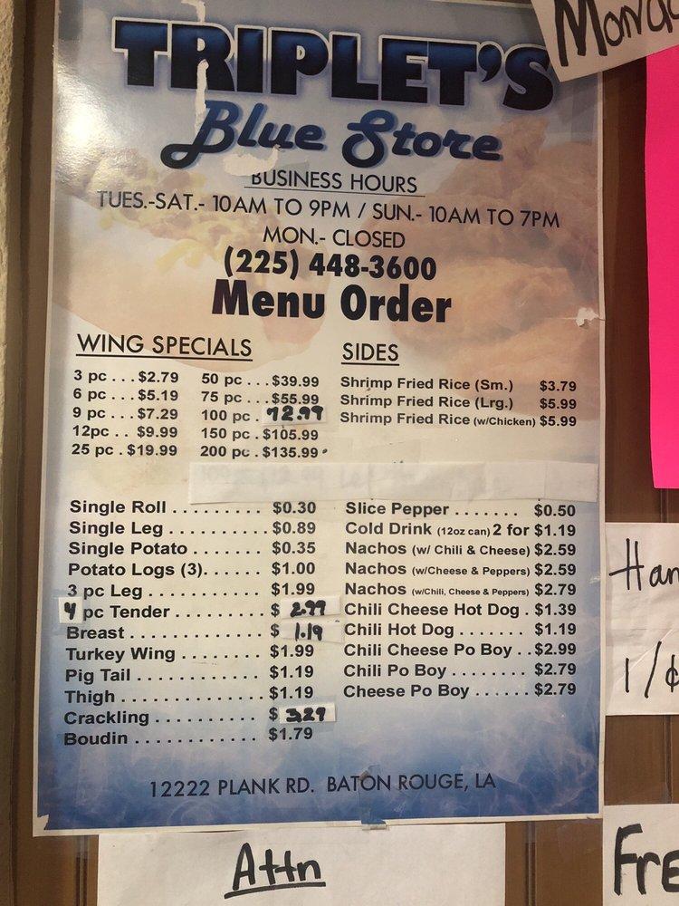 Menu at The Blue Store restaurant, Baton Rouge, Plank Rd
