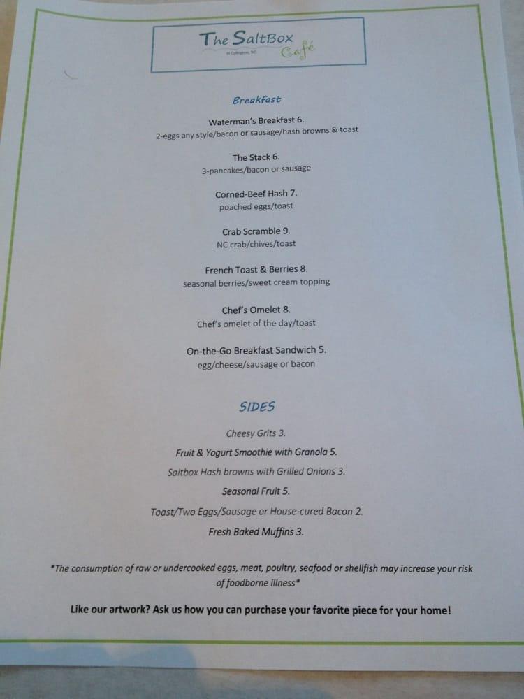 Menu at The SaltBox Cafe, Kill Devil Hills