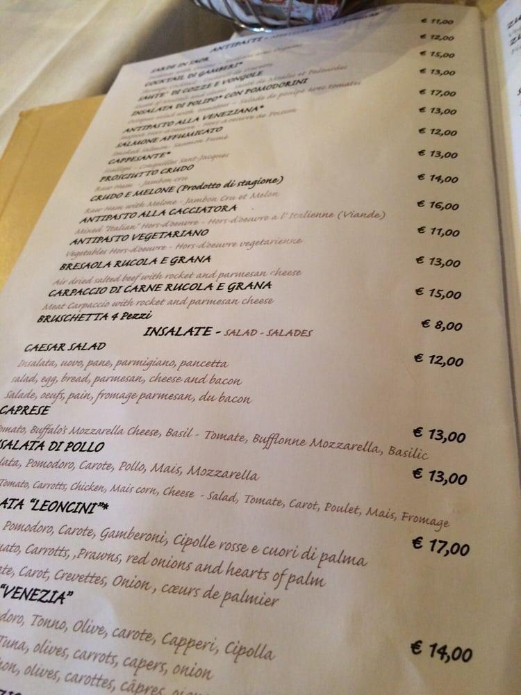 Menu at Trattoria Ai Leoncini pizzeria, Venice