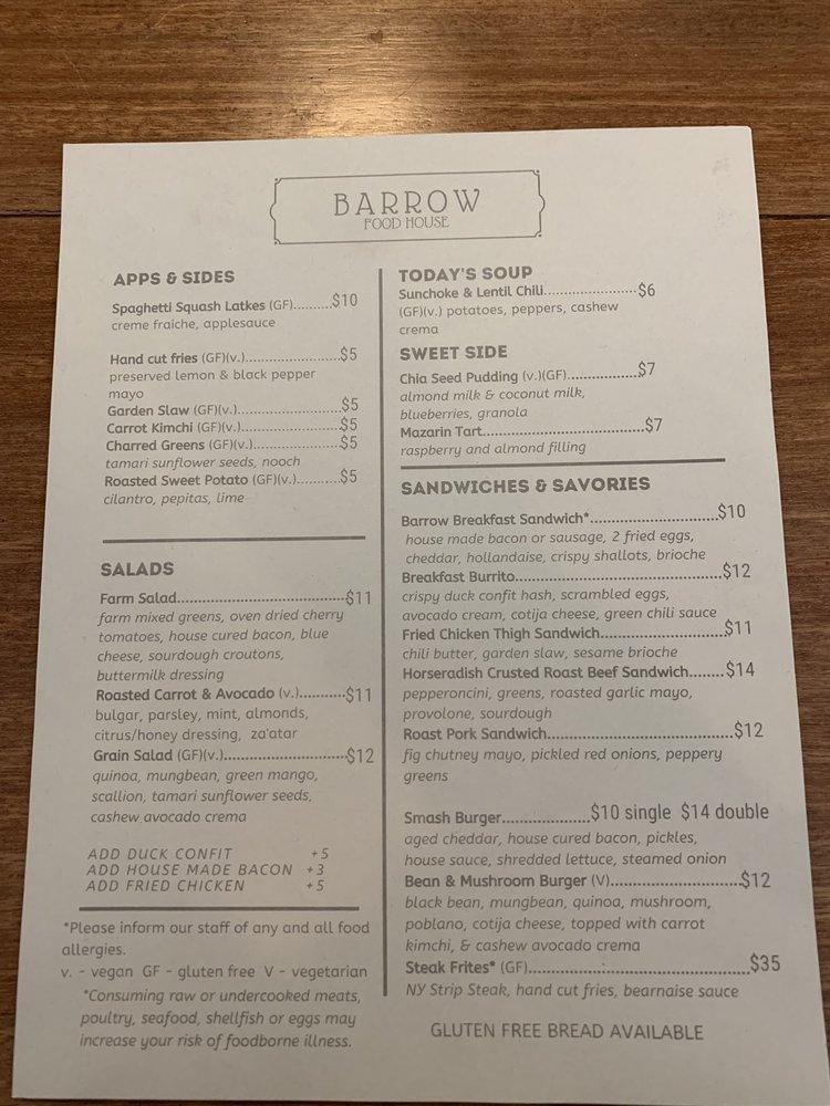 Menu at Barrow Food House, Riverhead