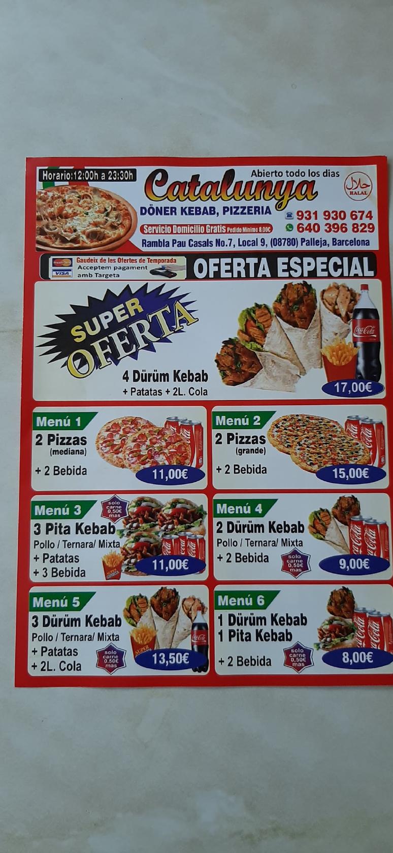 Menu at Doner catalunya restaurant, Pallejá