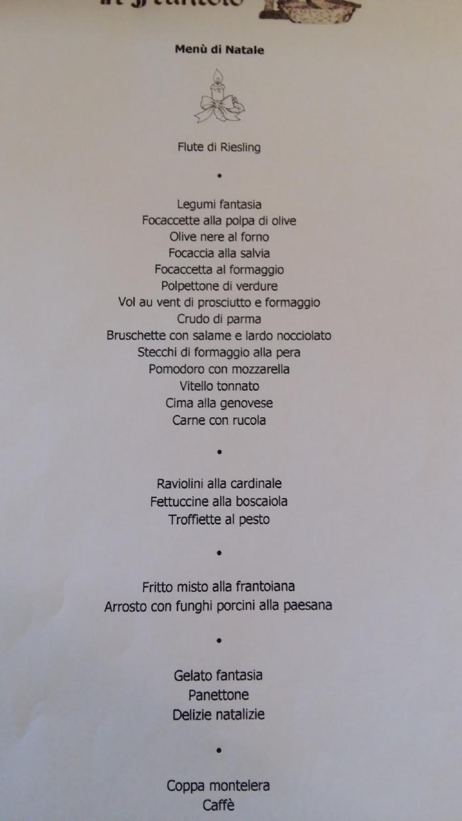 Menu at Il Frantoio restaurant, Carasco