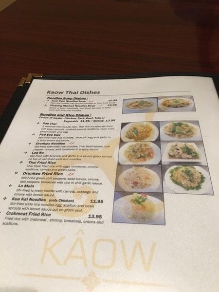 Menu at Kaow Thai restaurant, La Plata