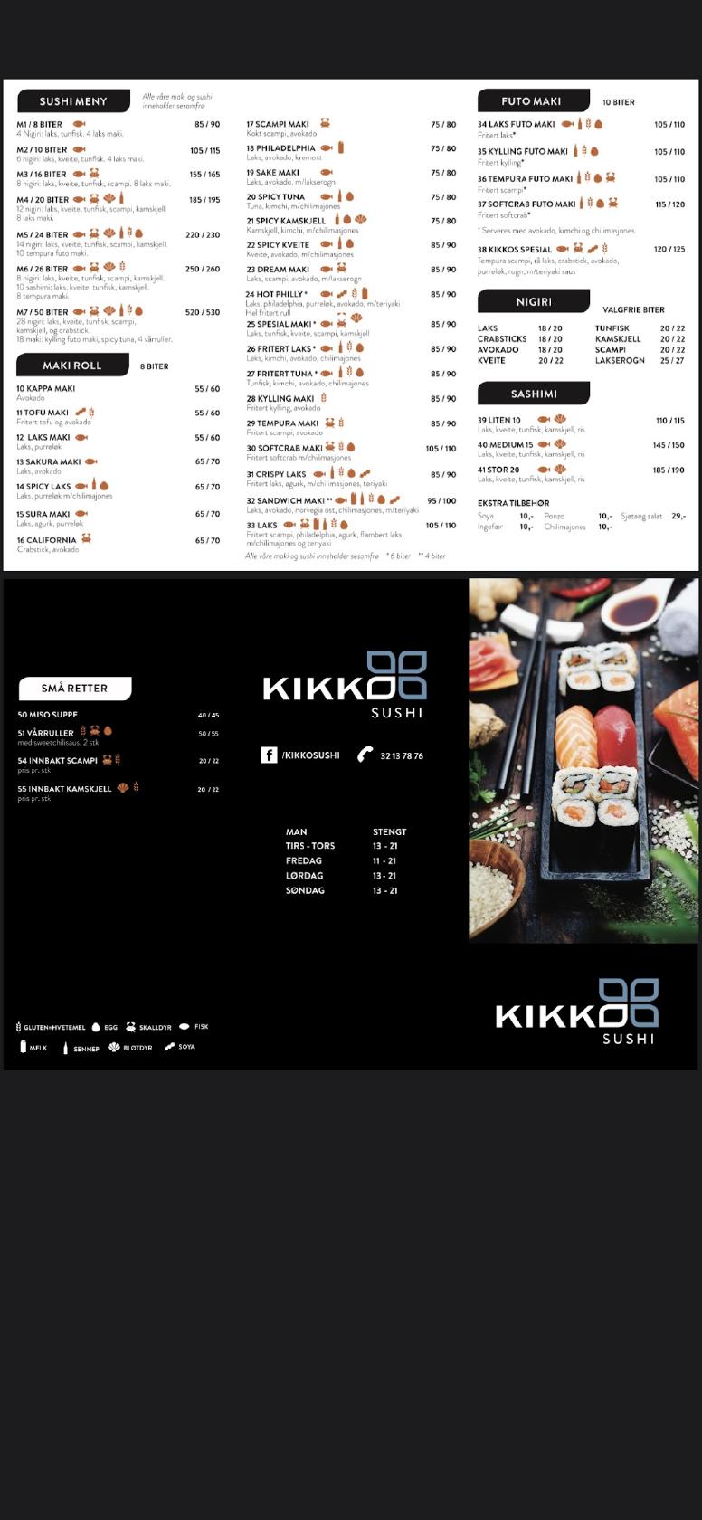 Menu at Kikko Sushi restaurant, Hønefoss
