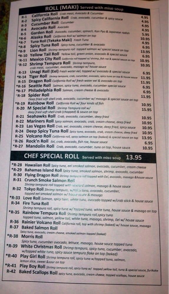 Menu at Mandolin Sushi & Japanese steak house restaurant, Tacoma