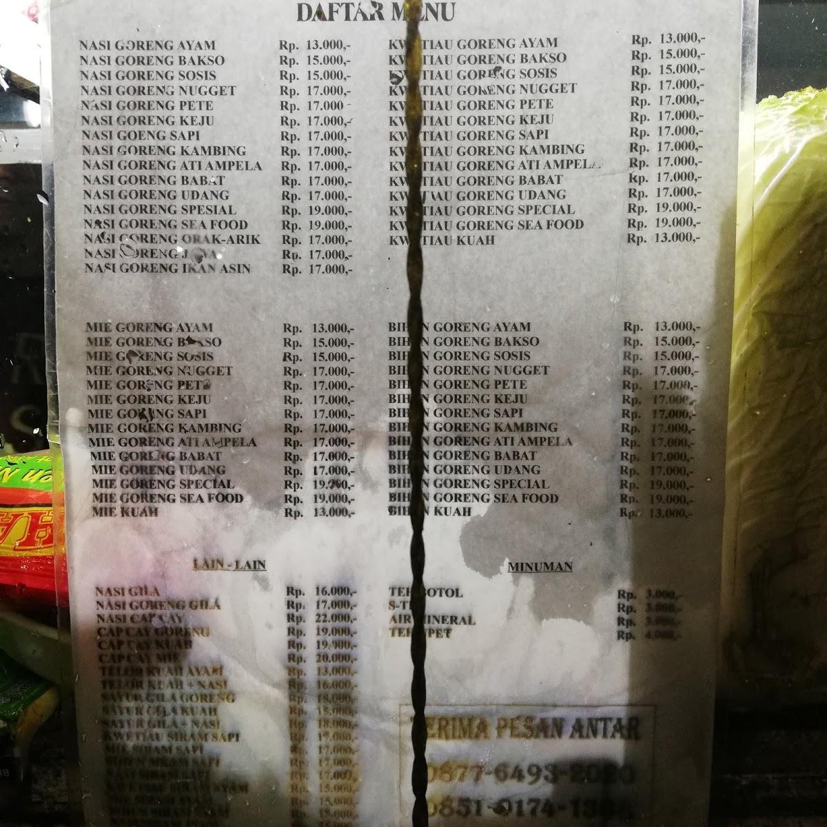 Menu at Nasi Goreng Aris Adi Putra restaurant, West Jakarta, Jl ...