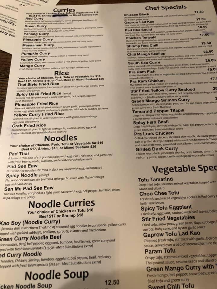 Menu at Nickys Thai Kitchen restaurant, Pittsburgh, Mt Nebo Rd
