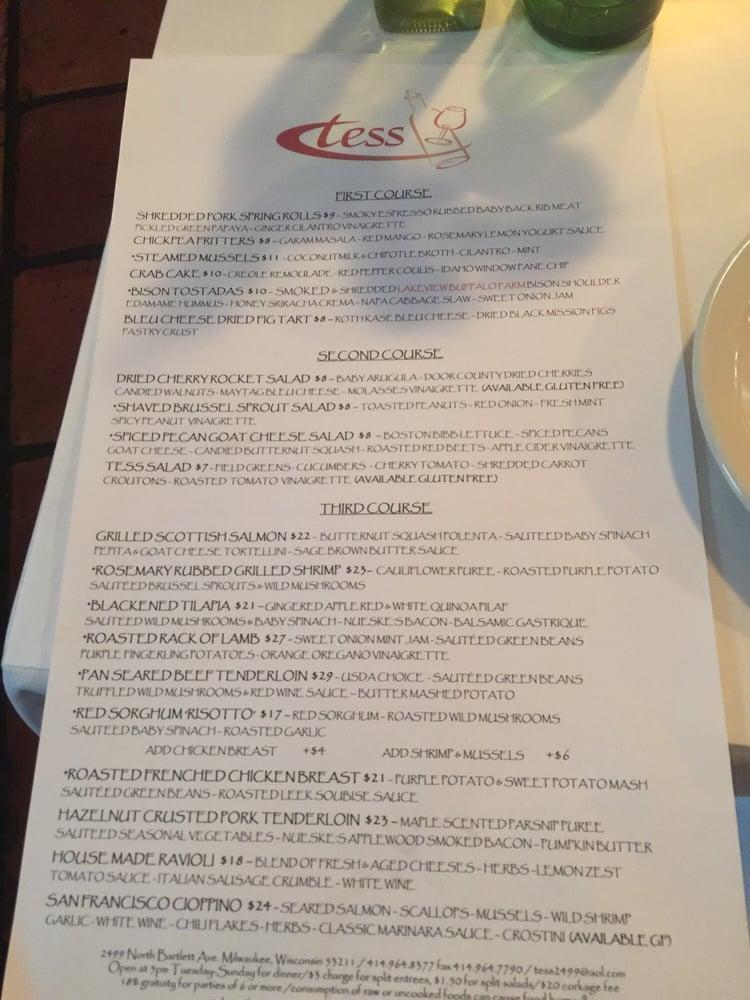 Menu at Tess pub & bar, Milwaukee