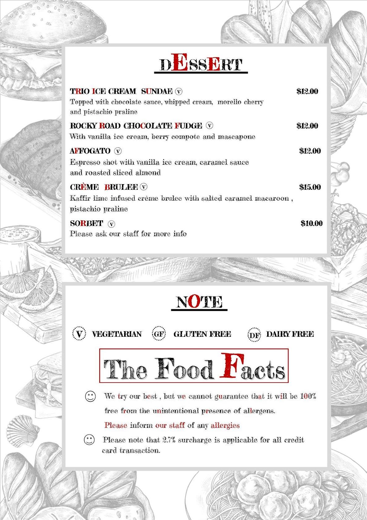 Menu at The Food Facts Eatery restaurant, Auckland