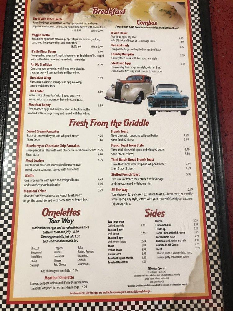 Menu at B'Ville Diner restaurant, Baldwinsville