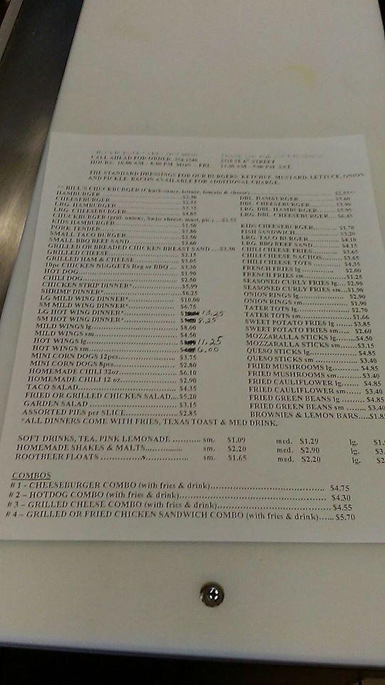 Carta del restaurante Chuckburger, Topeka
