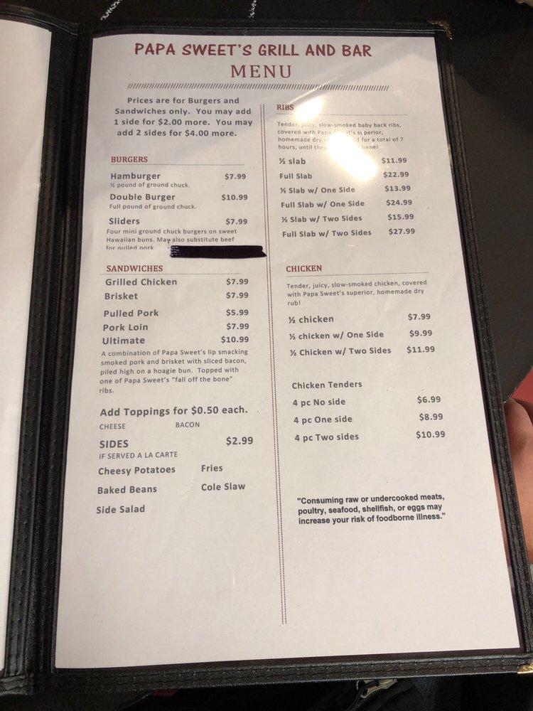 Menu at Papa Sweet's Grill And Bar, Cameron