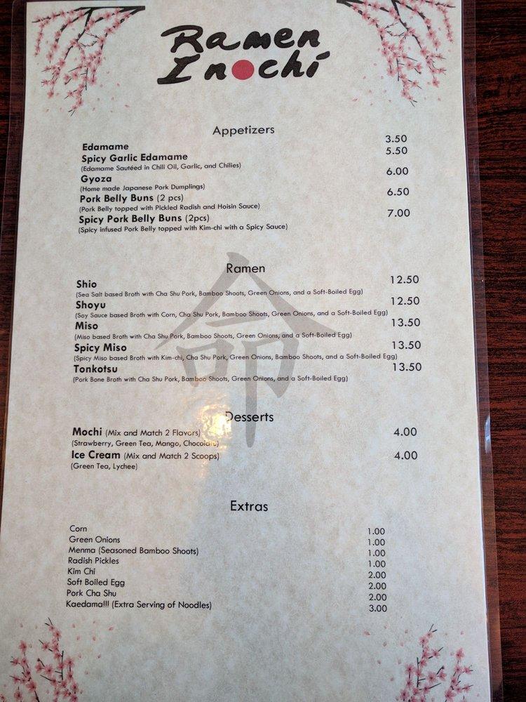 Menu at Ramen House restaurant, Louisville