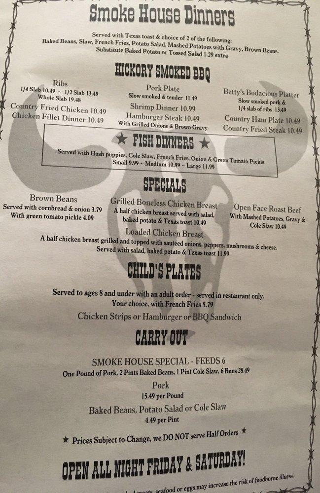 Menu at Smoke House Restaurant, Heber Springs