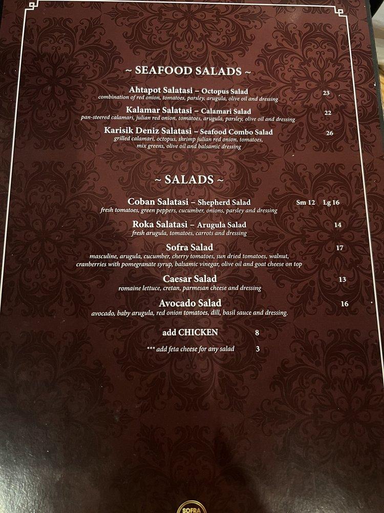 Menu at Sofra restaurant, East Brunswick