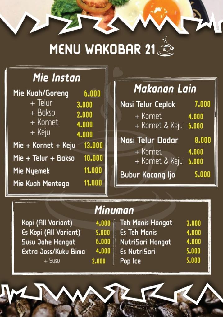 Menu at WAKOBAR 21 (Roti Bakar dan Warung Kopi), Bogor