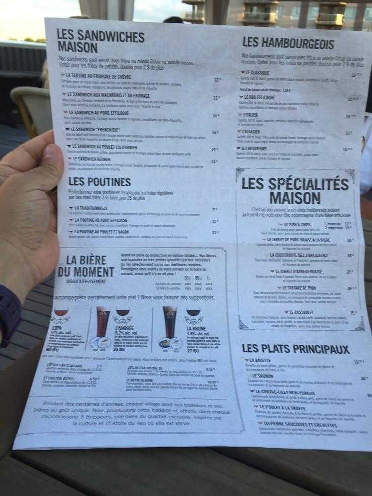 Menu au 3 Brasseurs - Anjou pub et bar, Montréal, Bd des Galeries d'Anjou