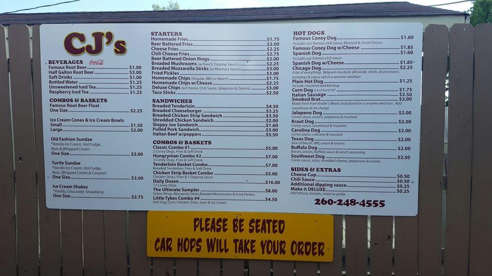 Menu at CJ's Drive in restaurant, Columbia City