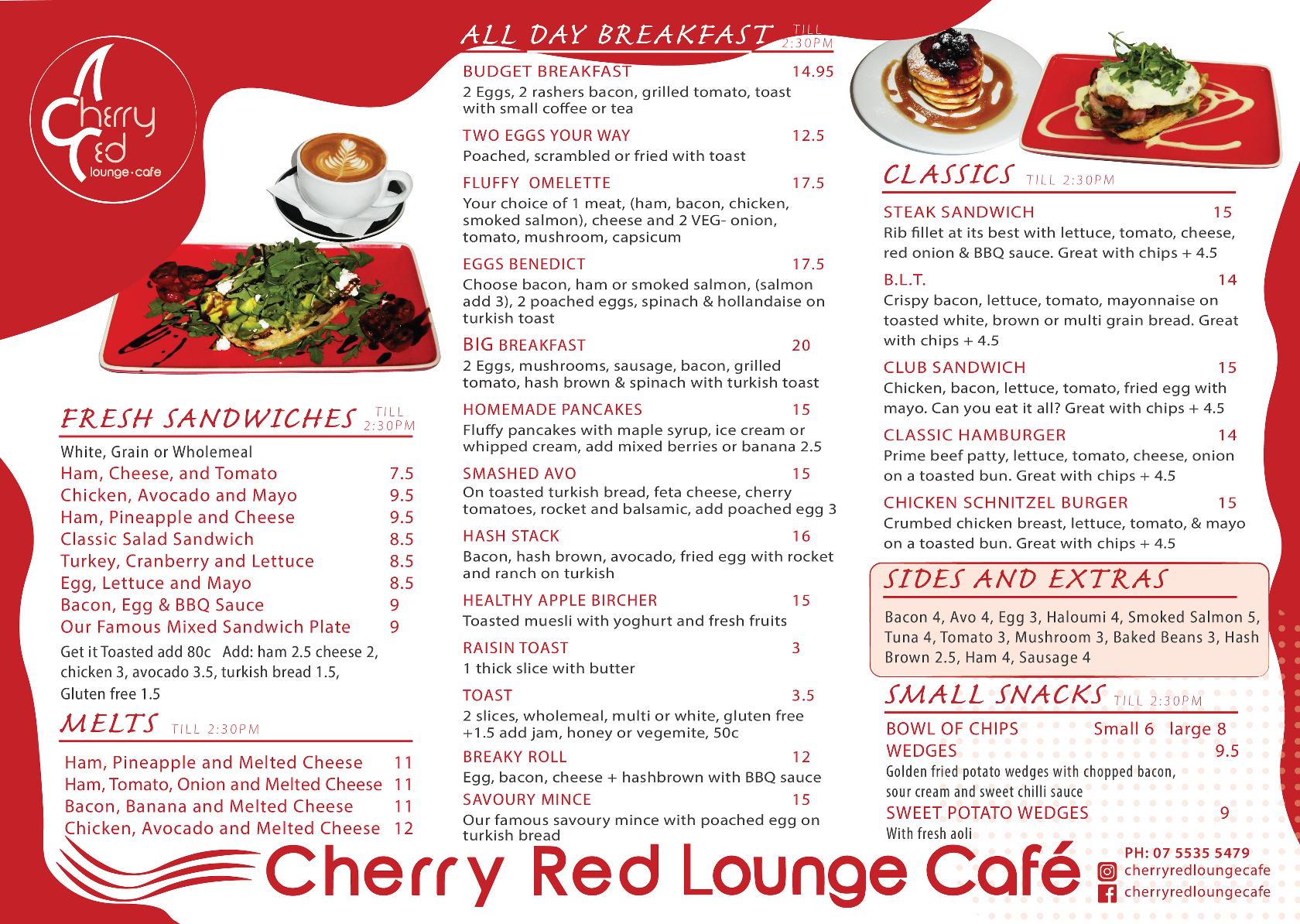 Menu at Cherry Red Lounge Cafe, Burleigh Heads