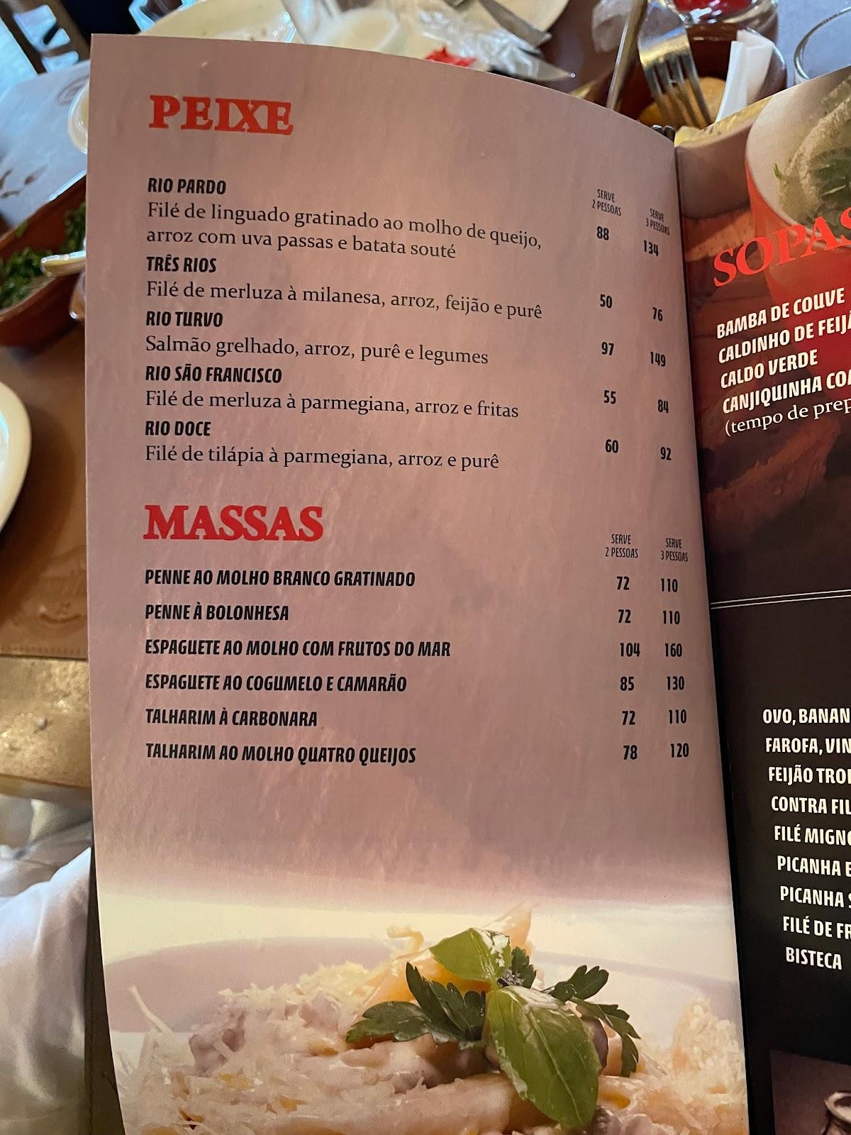 Menu at Cultura de Minas restaurant, São Paulo