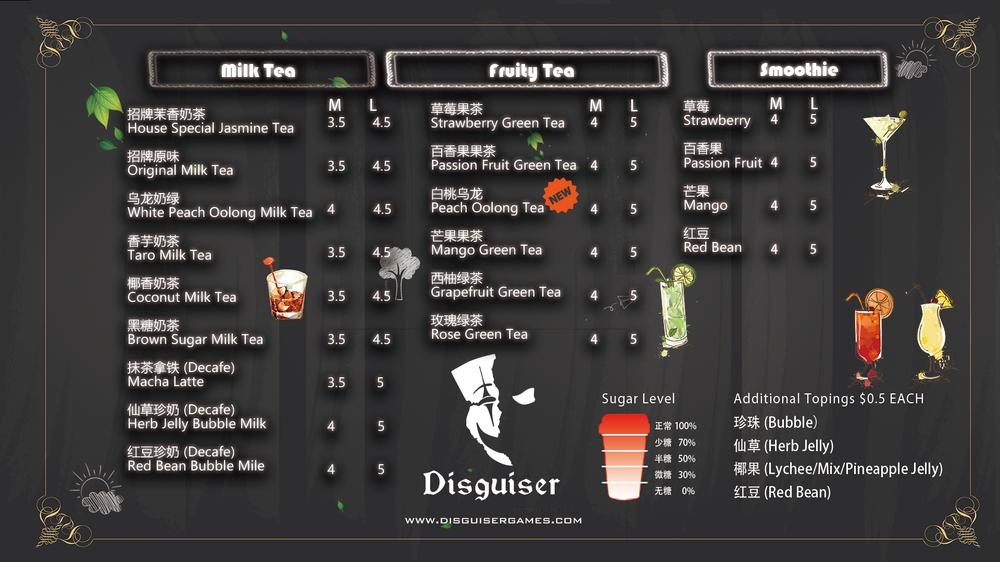 Menu at Disguiser Party Game Lounge, Philadelphia